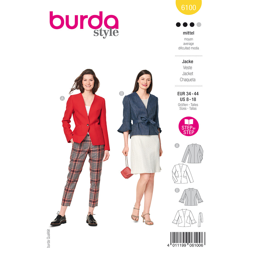 BURDA 6100 Misses' Lined Jacket with Integral Collar Sewing Pattern ...