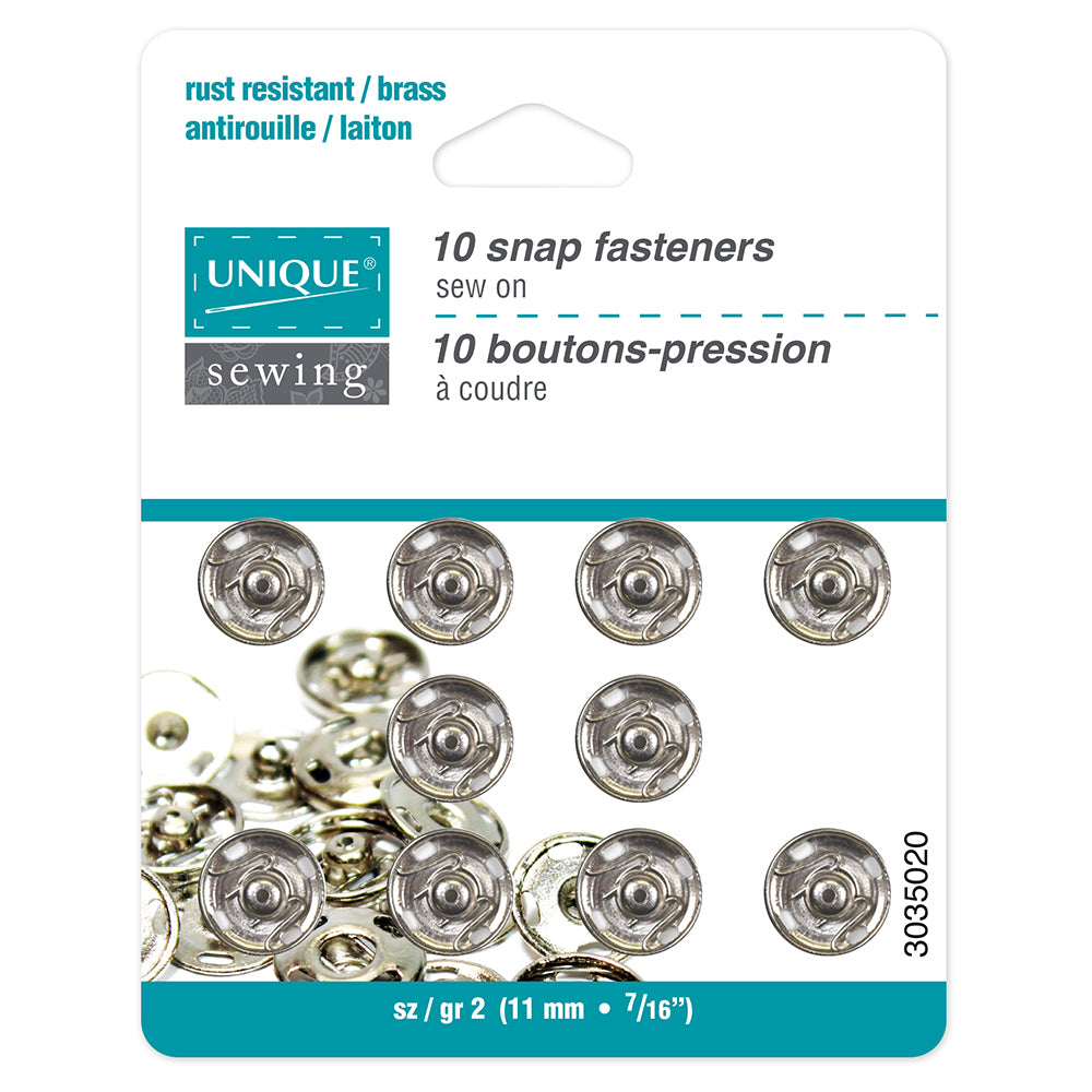 UNIQUE SEWING Snap Fasteners — Nickel, Size 2 / 11 mm (⅜″), 10 Sets ...